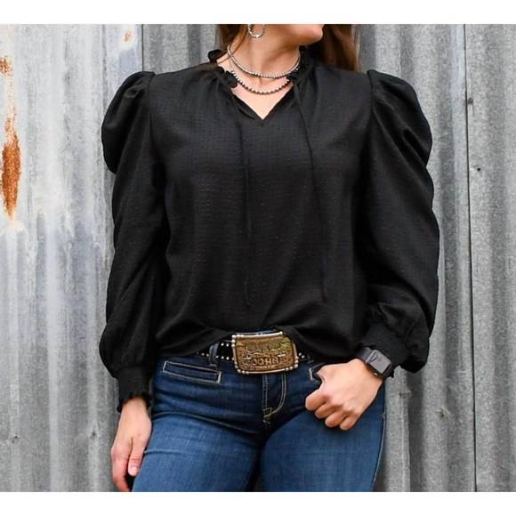 THML | Tops | New Thml Zillah Puff Sleeve Top In Black | Poshmark